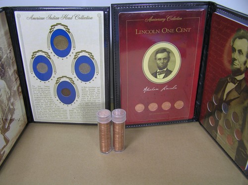USA Coin Lot, Indian Head Collection & Lincoln Cents in 2 Folders, 2 BU ...