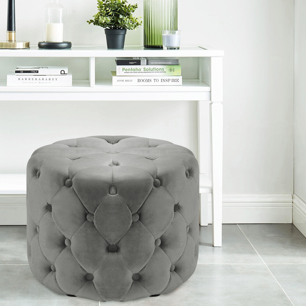 Extra Large Chesterfield Tufted Velvet Square Round Footstool Pouffe ...