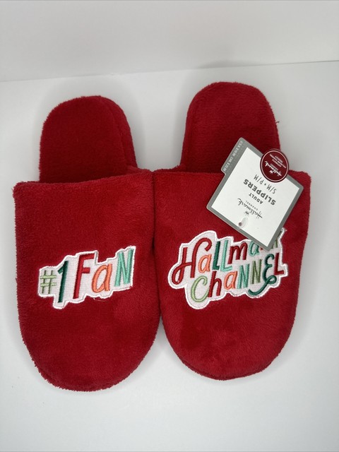 HALLMARK CHANNEL #1 FAN Red Holiday Slippers Size L/XL Soft Plush for ...