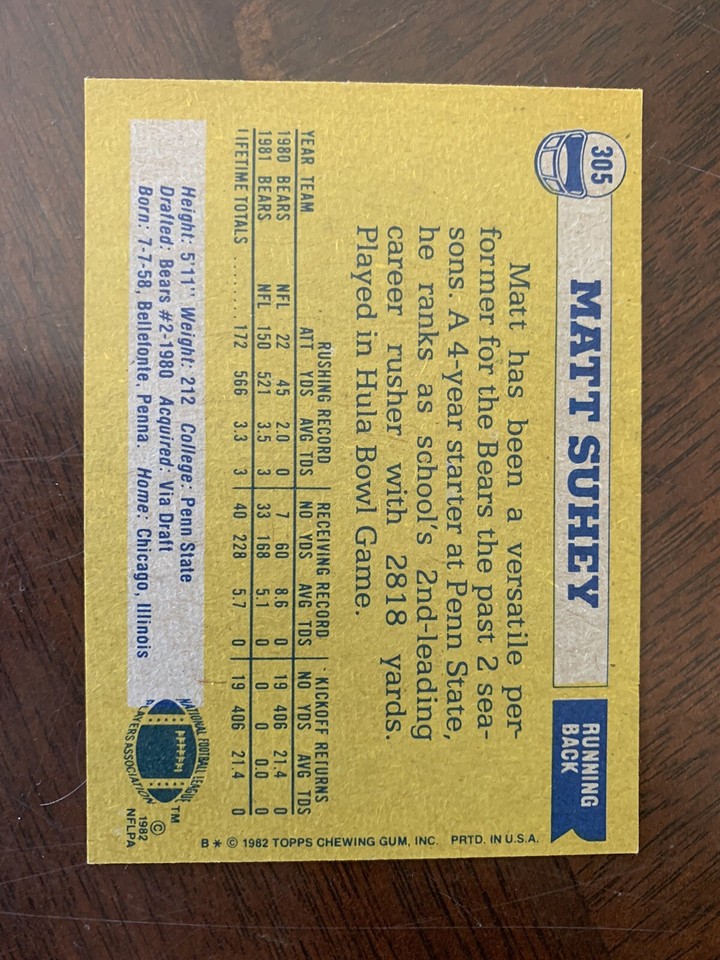 1982 Topps 305 Matt Suhey Bears RC Rookie Nice | eBay