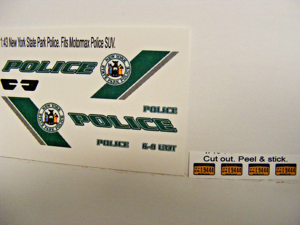 New York Park Police 1/43 Water Slide Decals Fits Motormax GL FFR ...