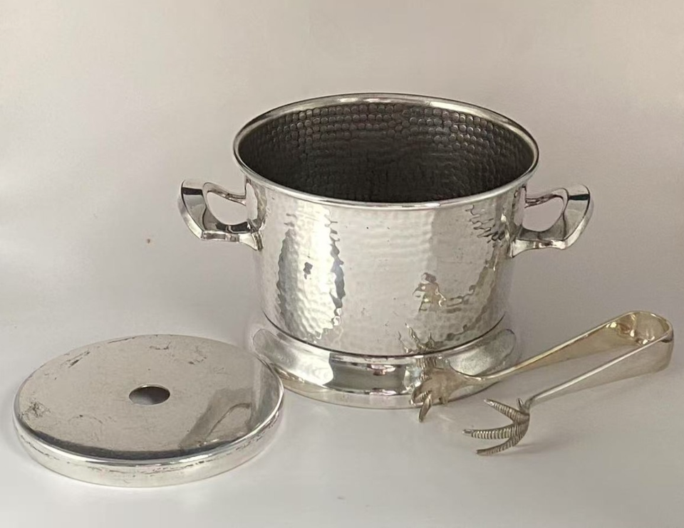 Antique c1925 Ice Bucket Silver Plate on Copper Hand Finish Matching ...
