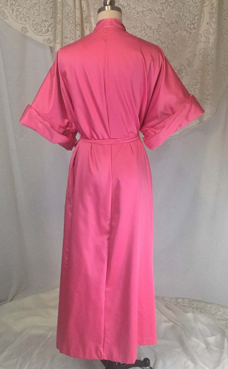 Vintage 1960's Lucie Ann Hot Pink Satin Robe w/ Green… - Gem