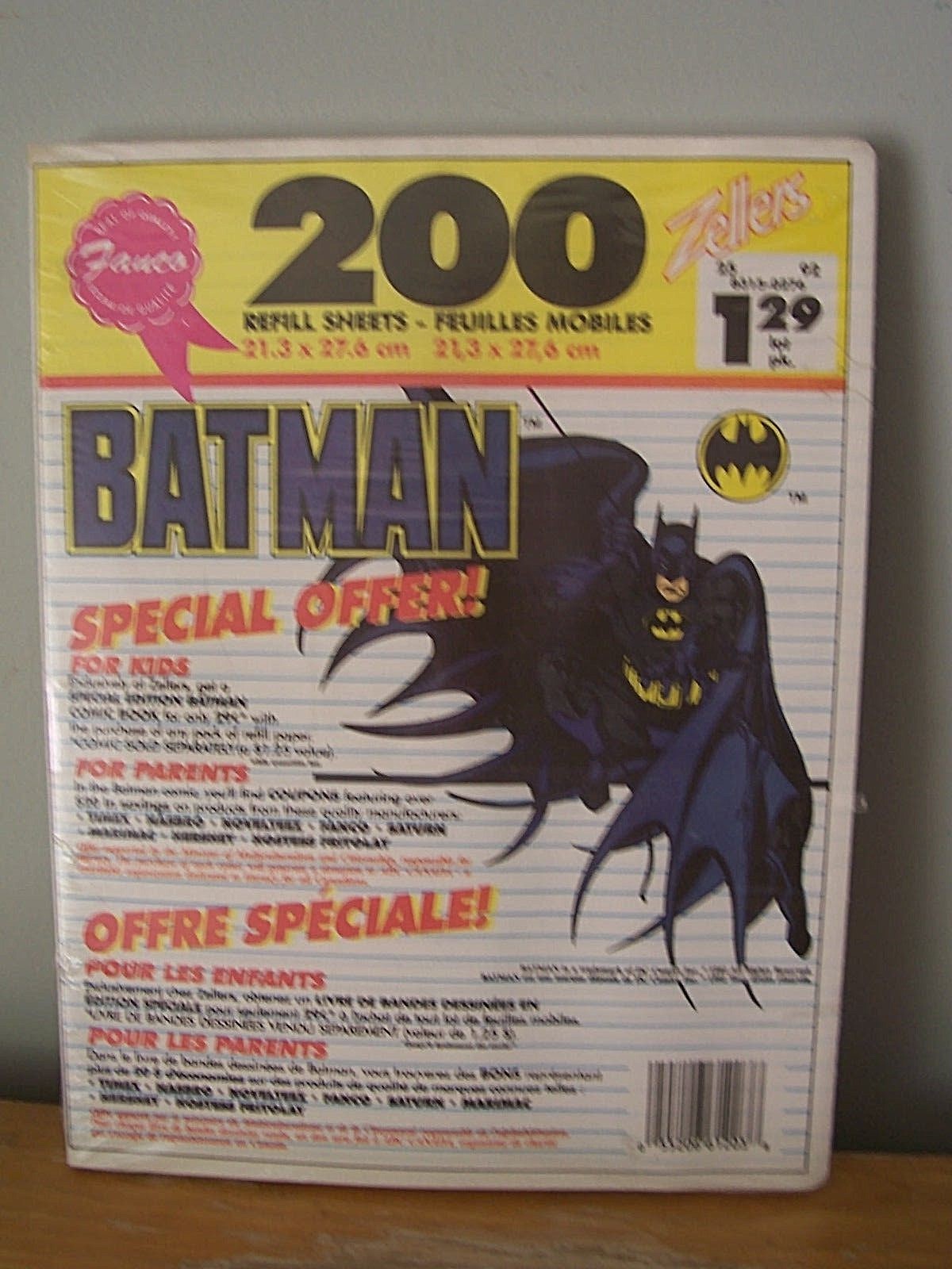 1992 ZELLERS 200 SHEET LINED PAPER - BATMAN SPECIAL OFFER ON THE ...
