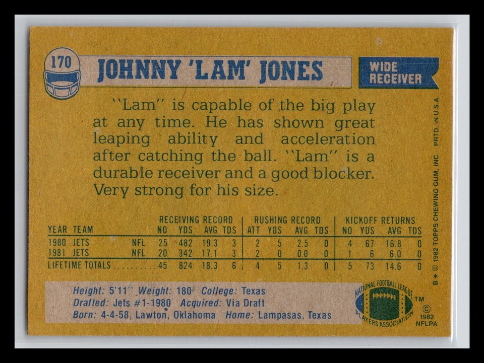 1982 Topps #170 Johnny "Lam" Jones 🏈 | eBay
