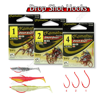 Drop Shot Hooks Red size 1 2 4 Wide Gap Soft Lures Bait Set Perch ...