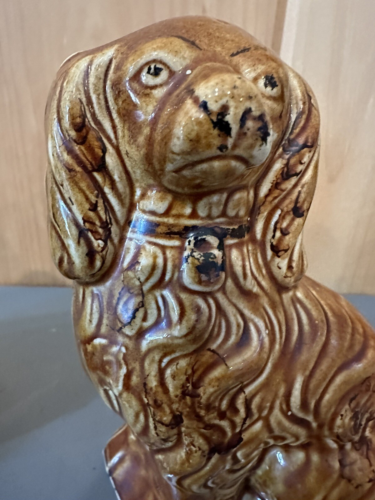 Antique Bennington Rockingham Brown Glaze Yellowware Pair Spaniel Dogs ...