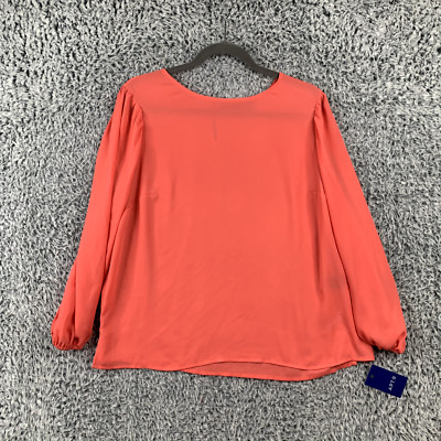 APT. 9 Shirt Womens Large Marine Coral Long Sleeve Blouse Puff Shoulder ...