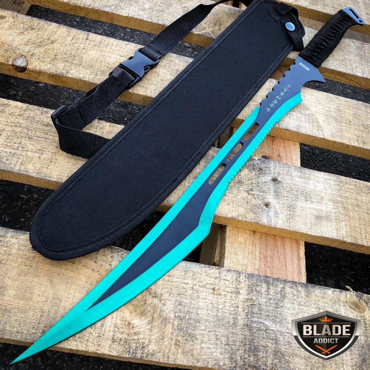 27" TACTICAL SURVIVAL Fixed Blade ZOMBIE MACHETE Hunting Sword Full ...