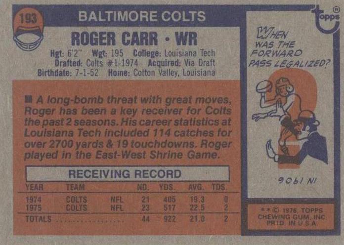 1976 Topps Roger Carr #193 for sale | eBay