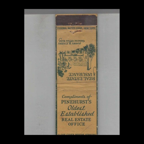 Matchbook Cover Tall Federal Match Co Harry Emery Real Estate Pinehurst ...
