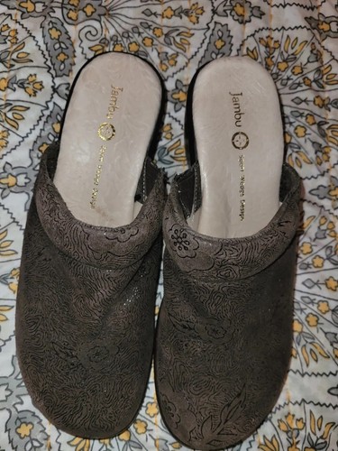 Jambu brown leather Sport Wedge chunky heel slip-on Cali clog comfort ...