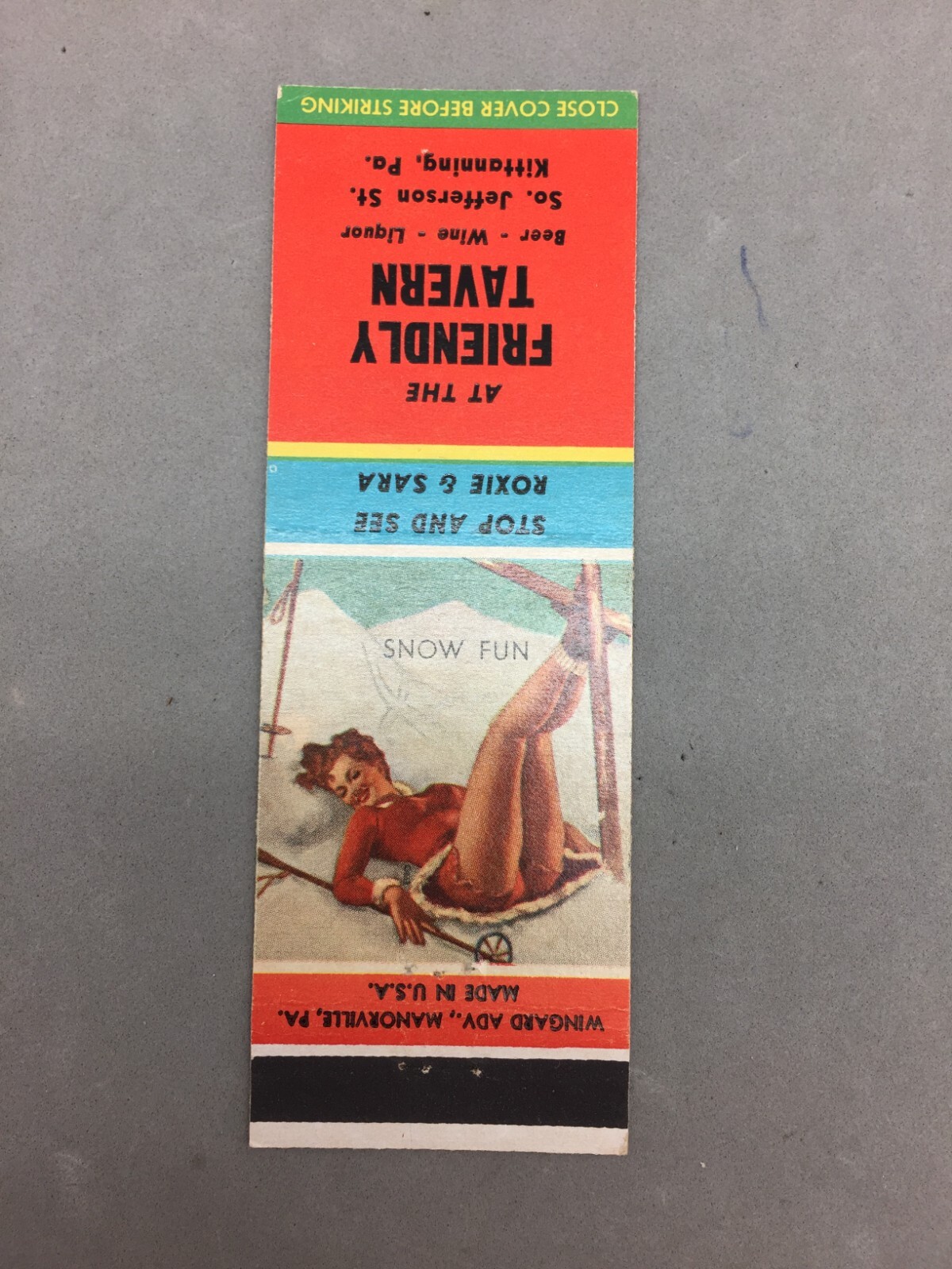 Matchbook Flat Cover Vintage Pinup Girl Friendly Tavern Kittanning PA ...