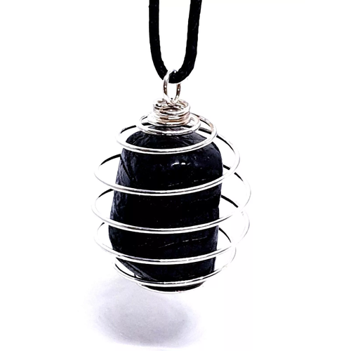 Black Tourmaline Pendant Psychic Shield Cord Necklace Real Gemstone ...