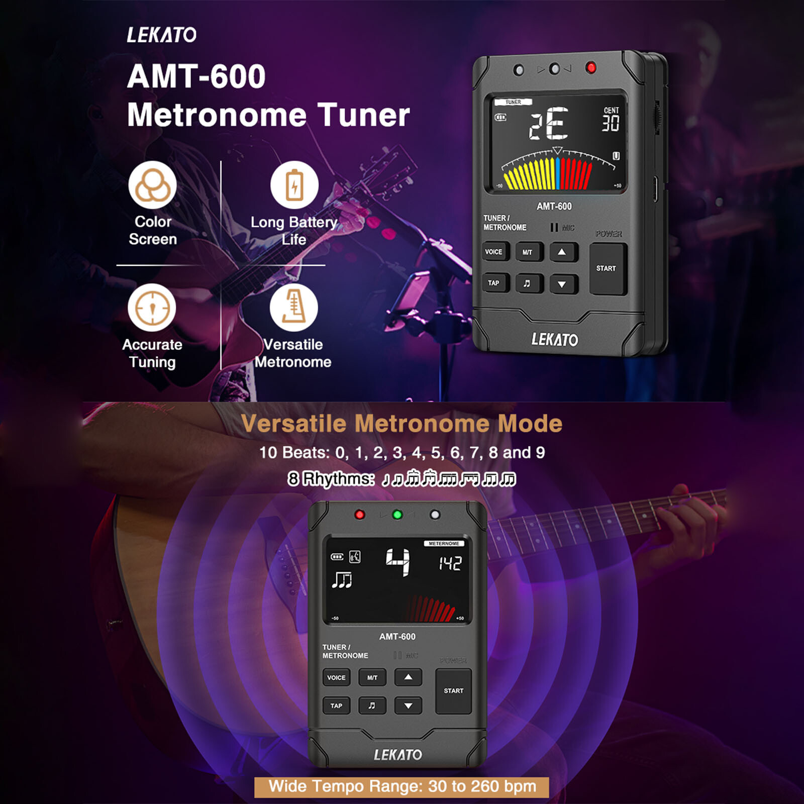 LEKATO 3 In 1 Digital Metronome Tuner TAP Tempo Tuner Tone Generator ...