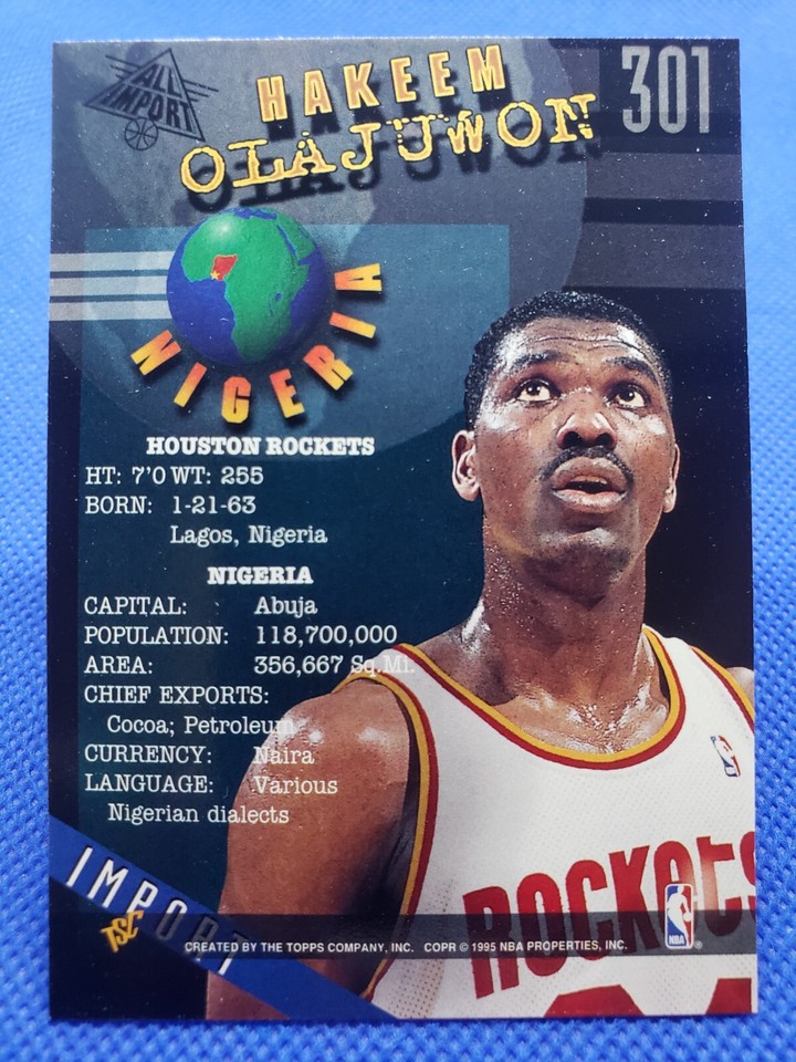1994 Topps Stadium Club HAKEEM OLAJUWON MEMBERS ONLY card HOUSTON ...