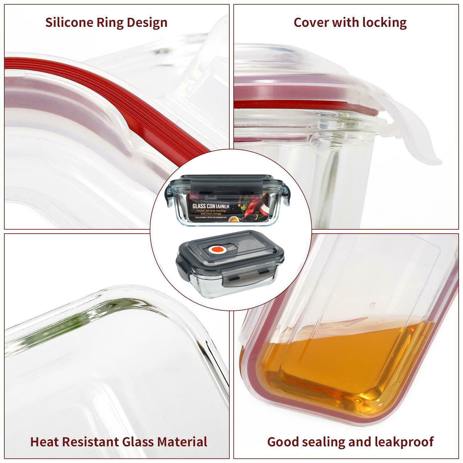 Premium Glass Food Storage Container with Vented Lids Vent Airtight ...