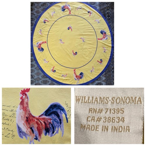 Williams Sonoma French Country Yellow Blue Rooster Tablecloth Cotton 70 ...