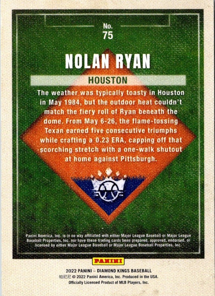 2022 Panini Diamond Kings Nolan Ryan #75 Houston Astros Baseball Card | eBay
