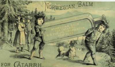 1870's-80's Norwegian Balm For Catarrh Boys Giant Bottle Fluffy Dog ...