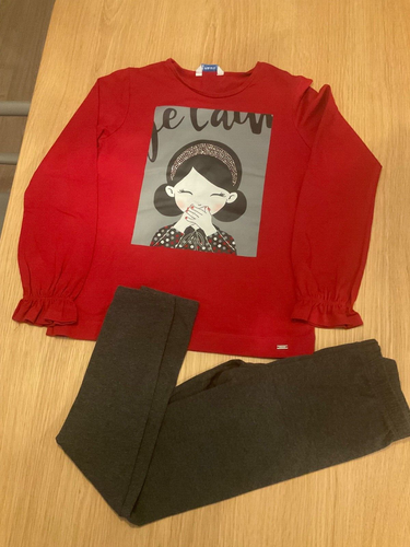 mayoral girls age 7-8 outfit red & grey leggings and top | eBay UK