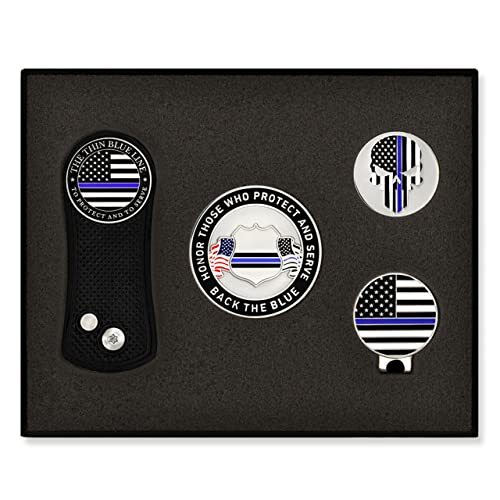 PinMart's Thin Blue Line Flag Golf Essentials Gift Set, Golf Divot Tool ...