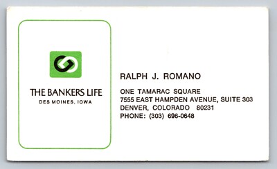 Vintage Business Card Romano Denver Colorado Bankers Life Des Moines ...