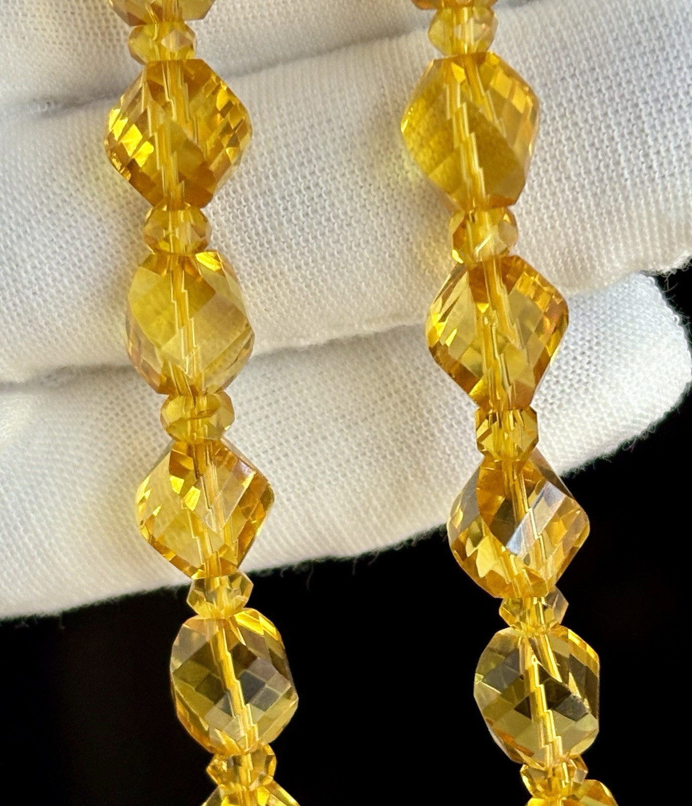 Vintage Czech Amber Beaded Twisted Glass Necklace Str… - Gem