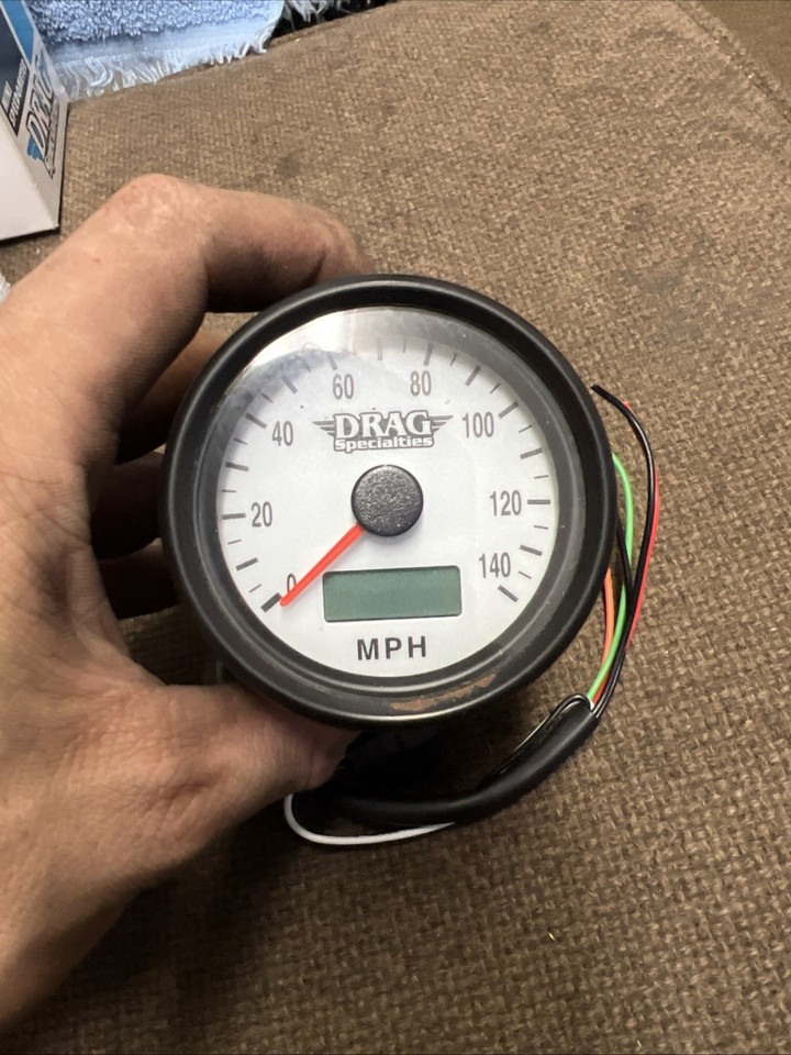 Drag Specialties Black Electronic White Face Speedo Speedometer Harley ...
