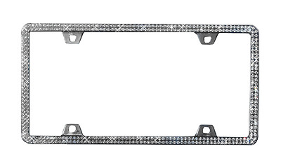 Metal Chrome Double Row Rhinestone License Plate Frame Embedded ...