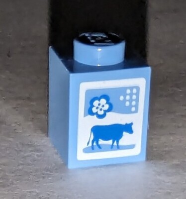 LEGO Medium Blue Brick 1 x 1 with Cow and Flower Milk Carton Pattern ...