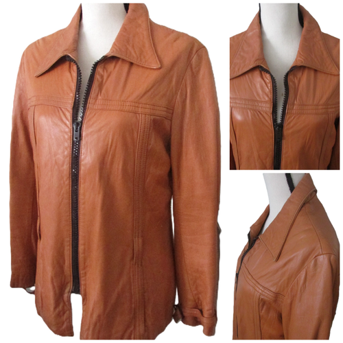 Vtg 70s leather jacket 40 soft Caramel brown Lamb Demian Spain Fight ...
