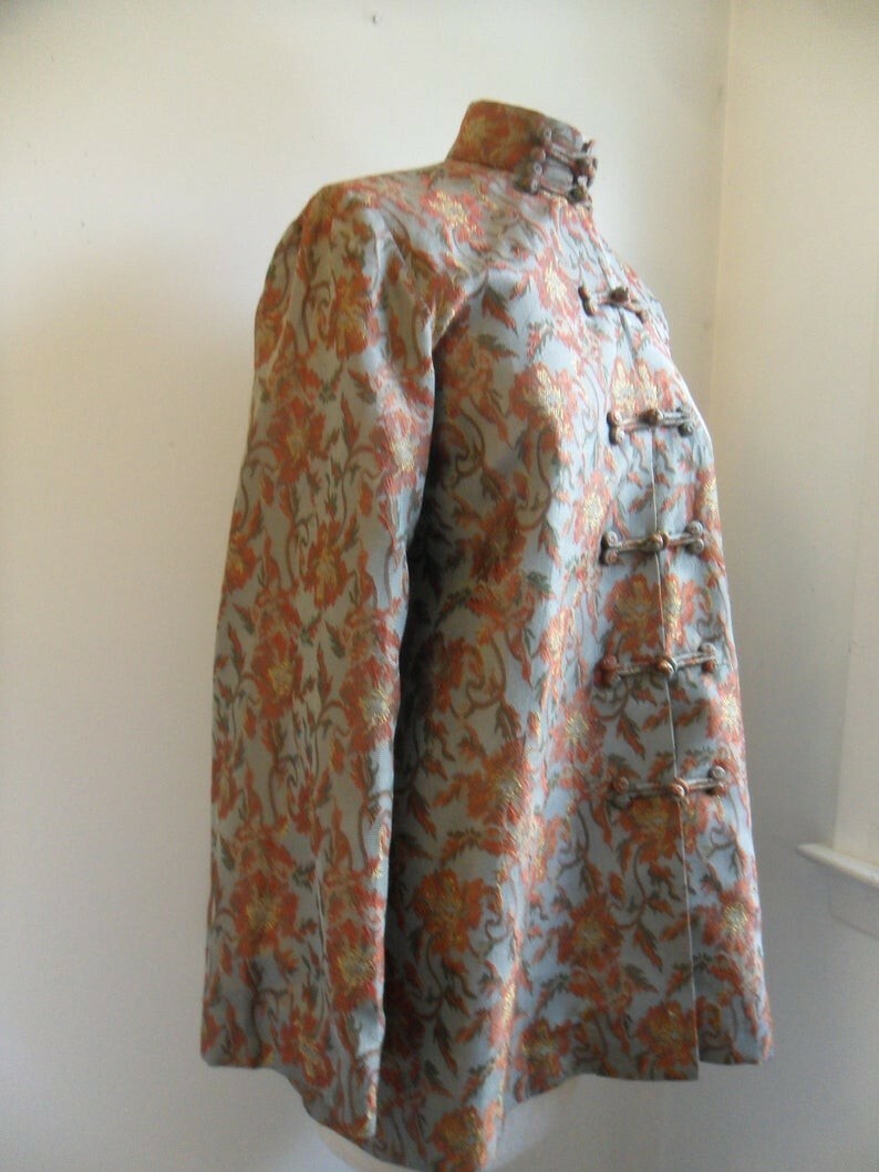 Antique Floral Brocade Asian Style Jacket l Satin Bro… - Gem