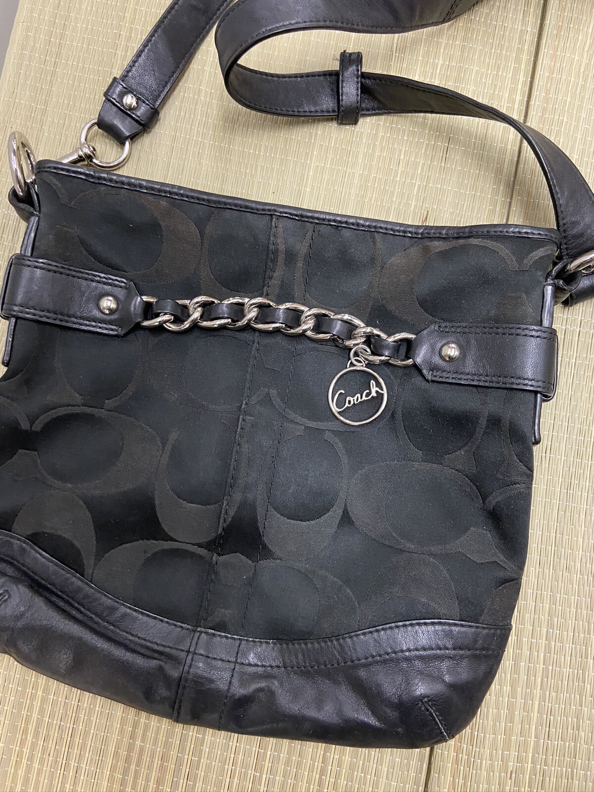 COACH Handbag Crossbody Black Leather Chain Detail Ex… - Gem