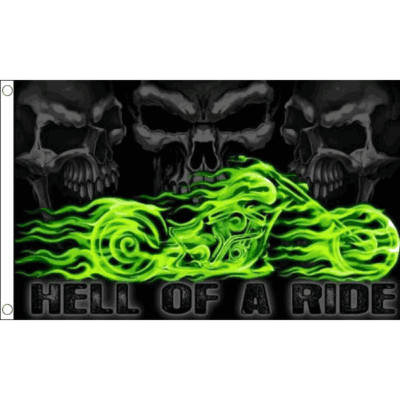 SKULL HELL OF A RIDE FLAG 3' x 5' - PIRATE BIKER FLAGS 90 x 150 cm ...