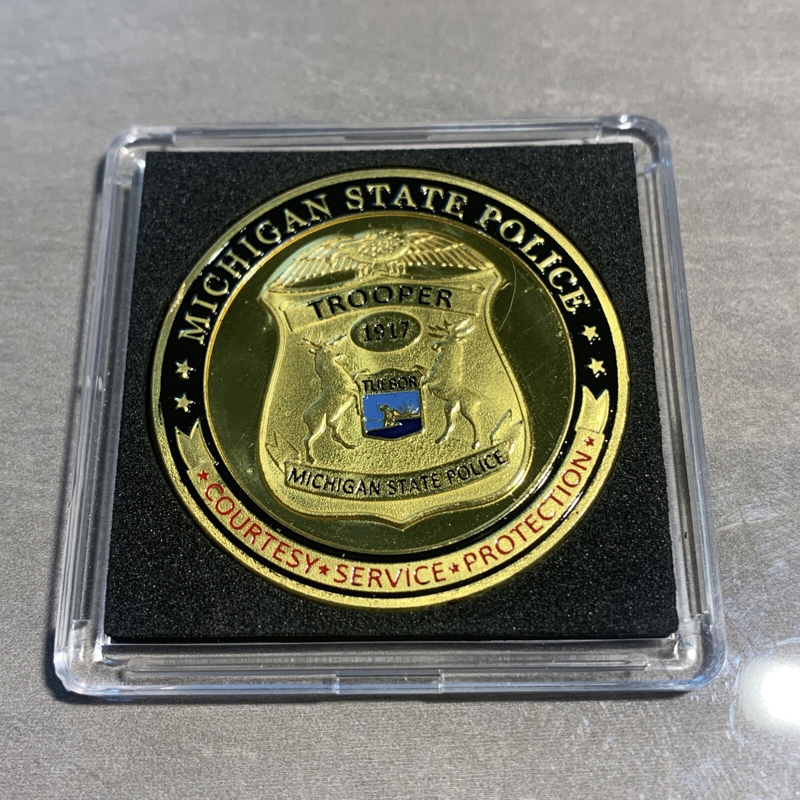 MICHIGAN STATE POLICE TROOPER MSP Challenge Coin INCLUDES 2X2 ST CASE ...