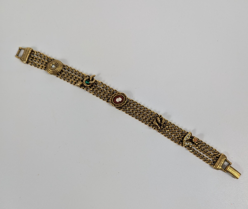 Vtg Triple Strand 7" Snake Cameo Bee Bracelet Gold Tone Costume Estate ...