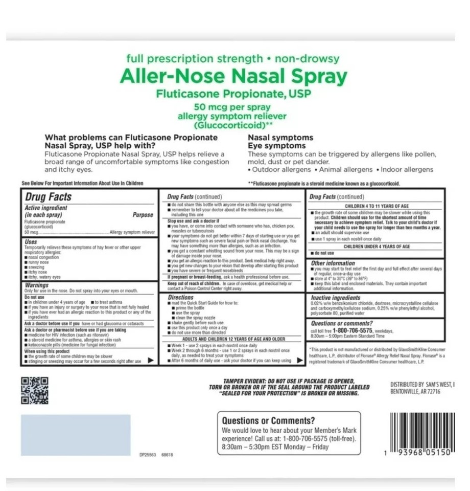 Fluticasone Propionate 50mcg Flonase Nasal Allergy Spray Exp: 03/2027 ...