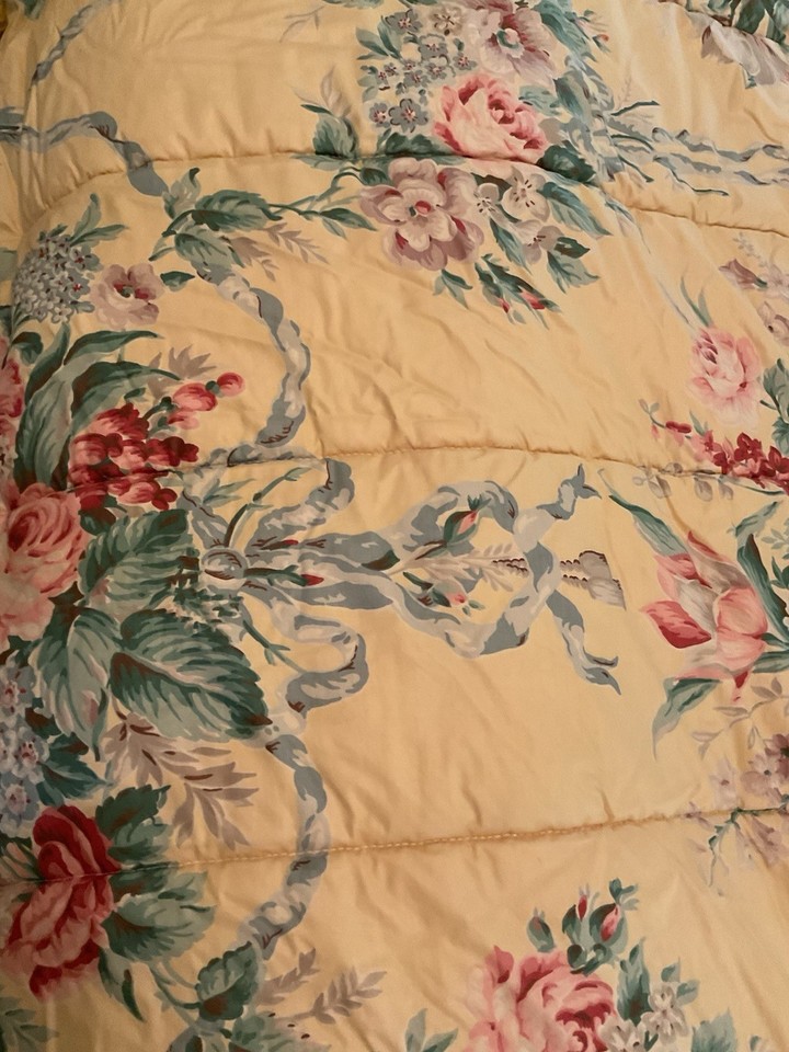 Ralph Lauren rare Vint rev yellow scroll Evelyn Queen Bed Comforter EUC ...