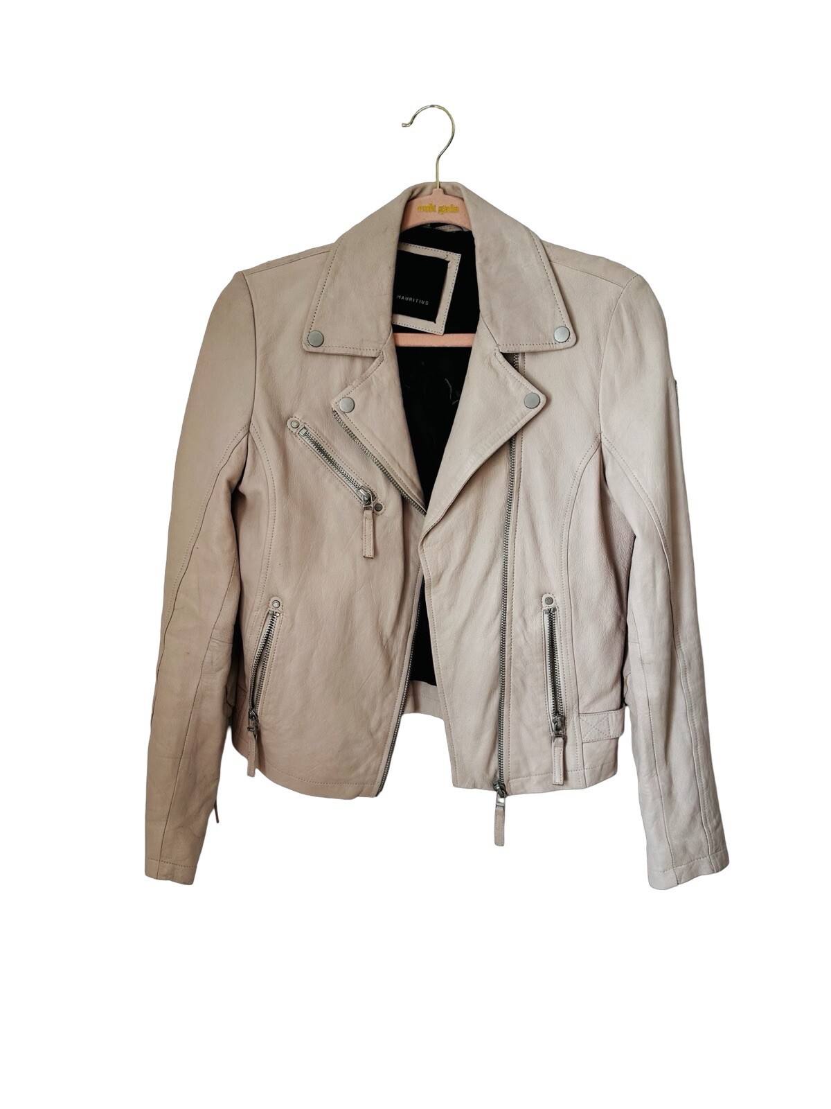 Light Pinkish Beige Leather Motorcycle Jacket - Gem