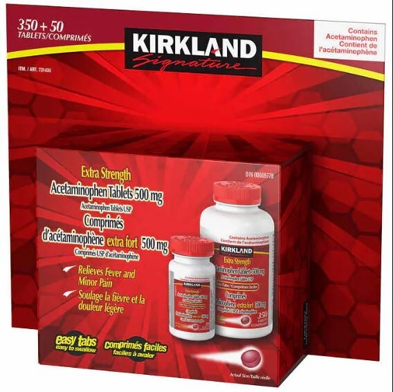 KIRK LAND Acetaminophen 500 mg Extra Strength, 350 + 50 Tablets exp2025 ...