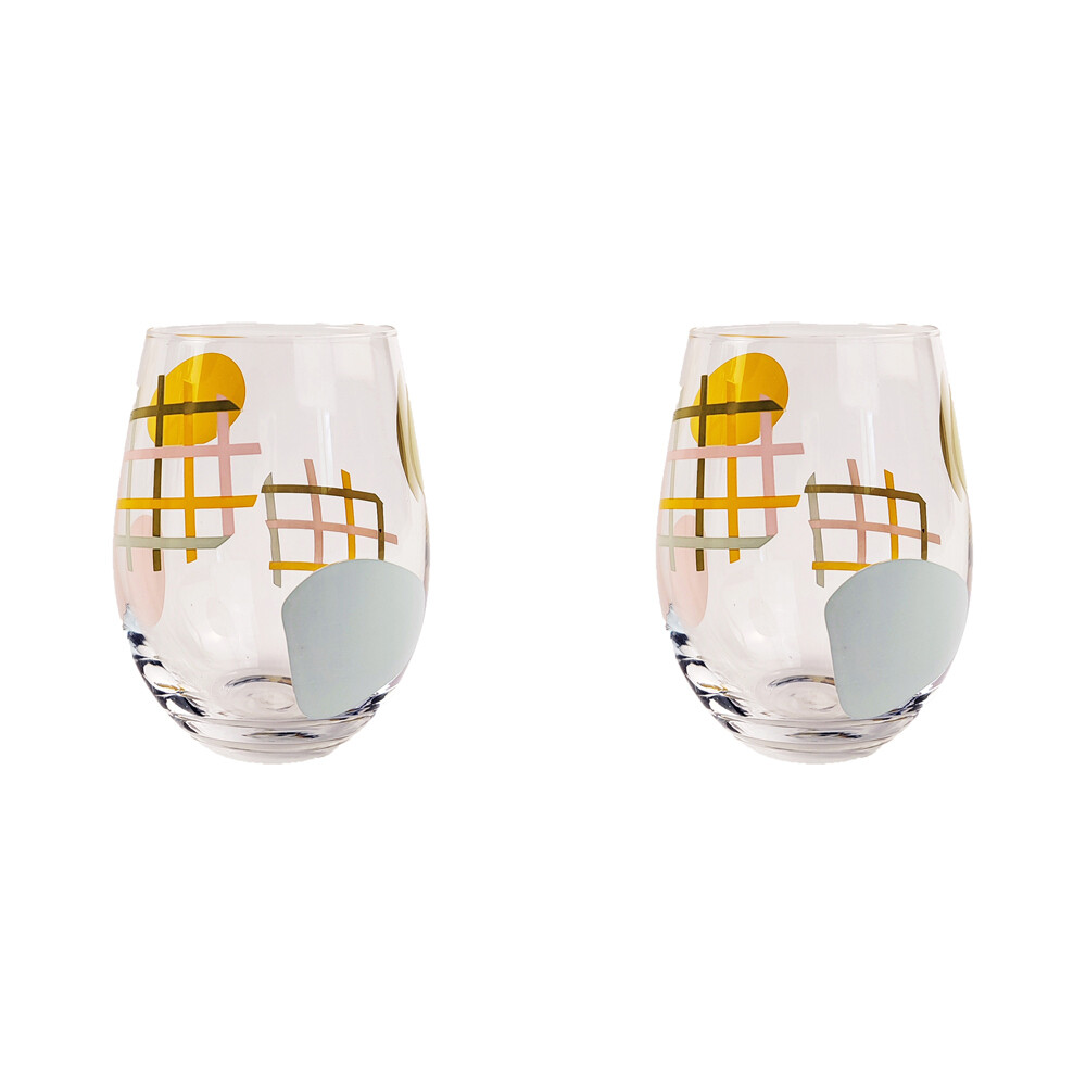 2x Urban 12cm Maldon Check Glass Drinking Juice/Milk Cup Drinkware ...