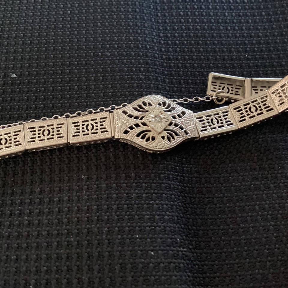 VINTAGE ART DECO 14K WHITE GOLD WITH A DIAMOND FILIGREE BRACELET ...