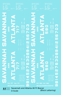 K4 O Scale Decals Savannah and Atlanta 40 Ft Boxcar White Block ...