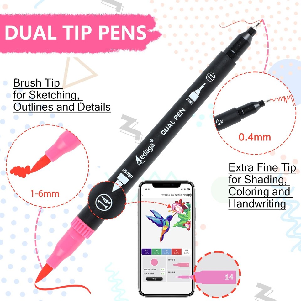 100 Colors Numbered Dual Tip Brush Pens with Free App, Fine and Brush ...