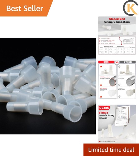Closed End Crimp Connectors 16-14 AWG 100 Pcs Wire Splice Caps ...