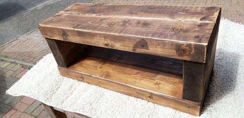TV stand Chunky Rustic Side Table Wooden Sleeper 80cm cabinet lcd ...