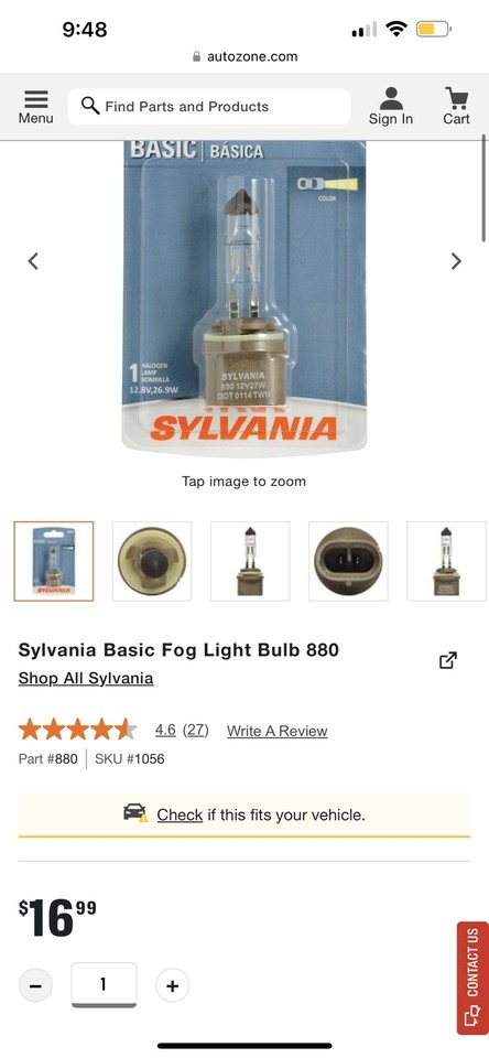 Sylvania 880 Standard Halogen Headlight Bulb H27W/1 12.8V Lamp Bulb ...