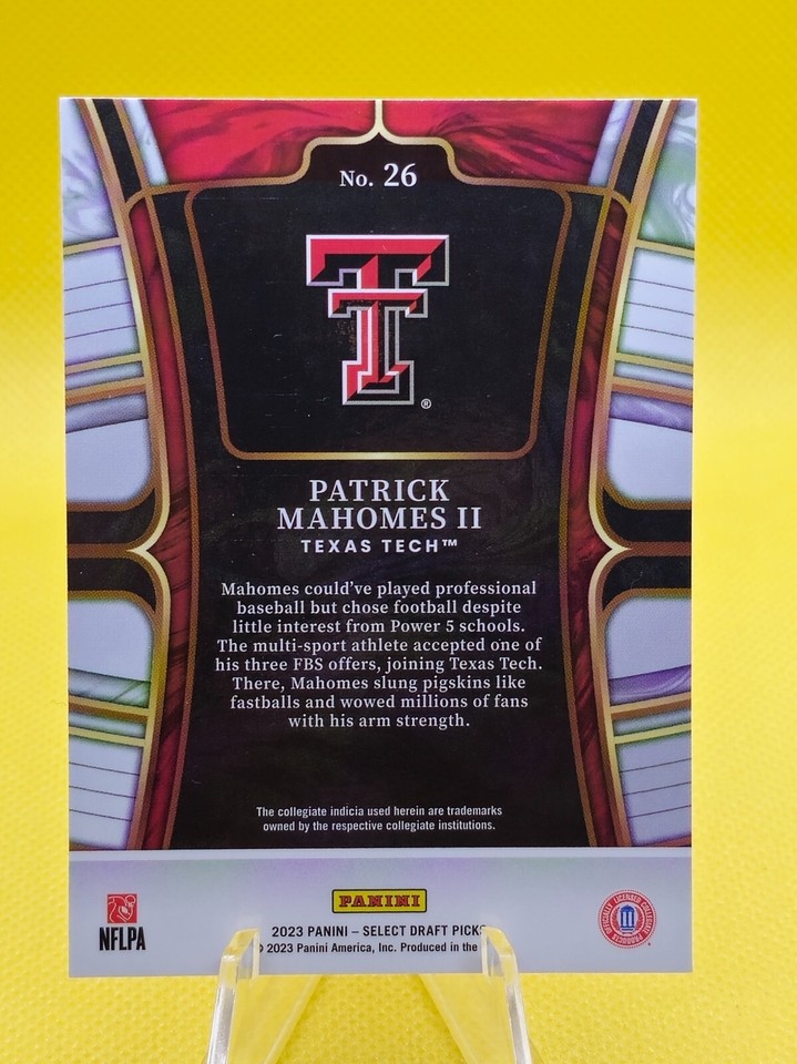 Patrick Mahomes II 2023 Panini Select Draft Picks #26 Texas Tech Red ...