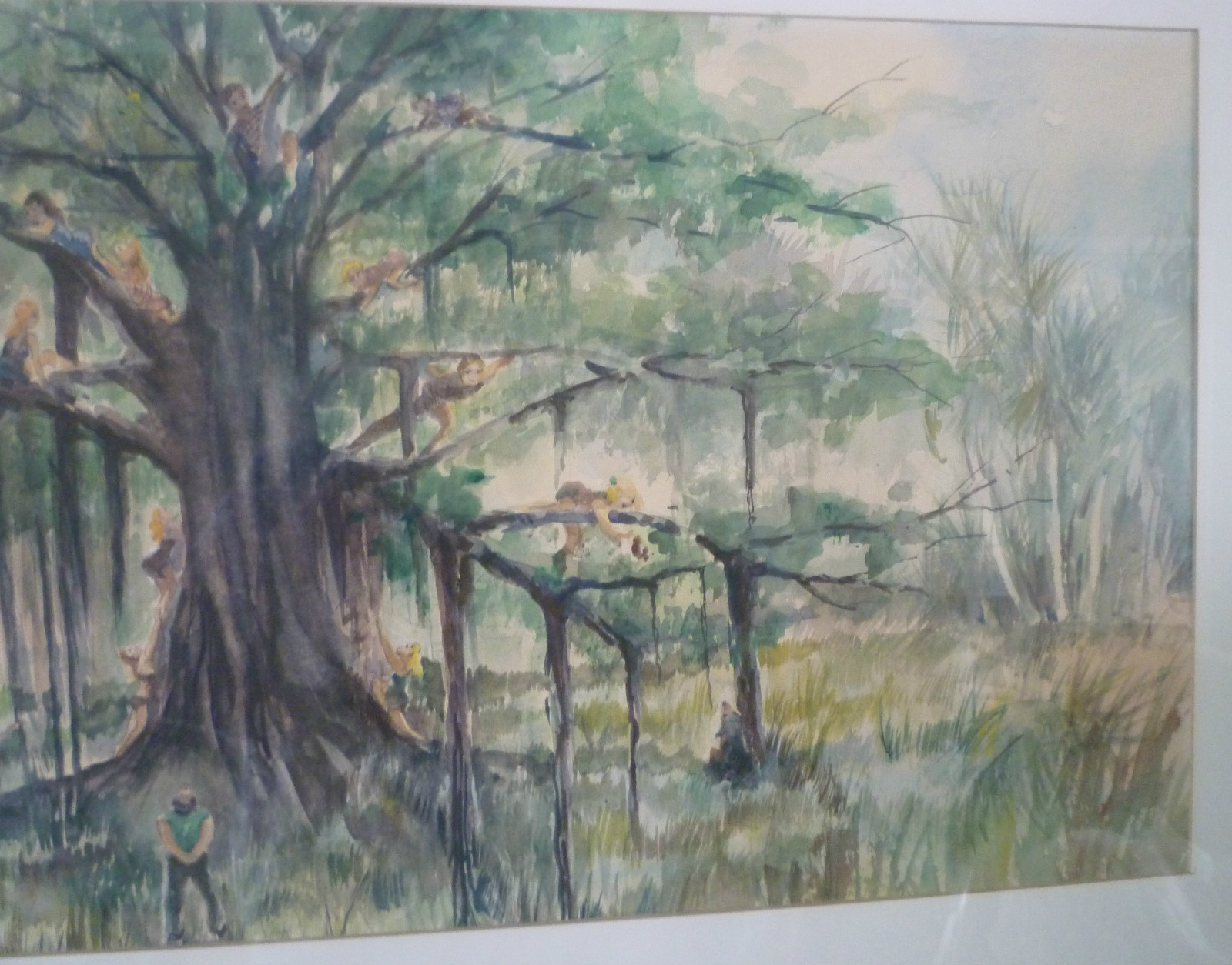 WATERCOLOR THE BANYAN FAMILY BY RUDY DENGEL 1918-1993 AMERICAN ARTIST ...